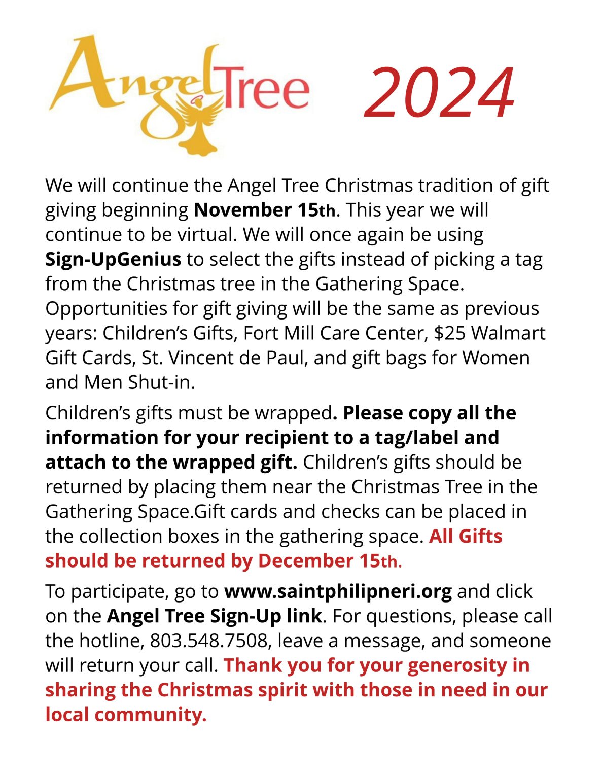 2024 Angel Tree T Giving St Philip Neri